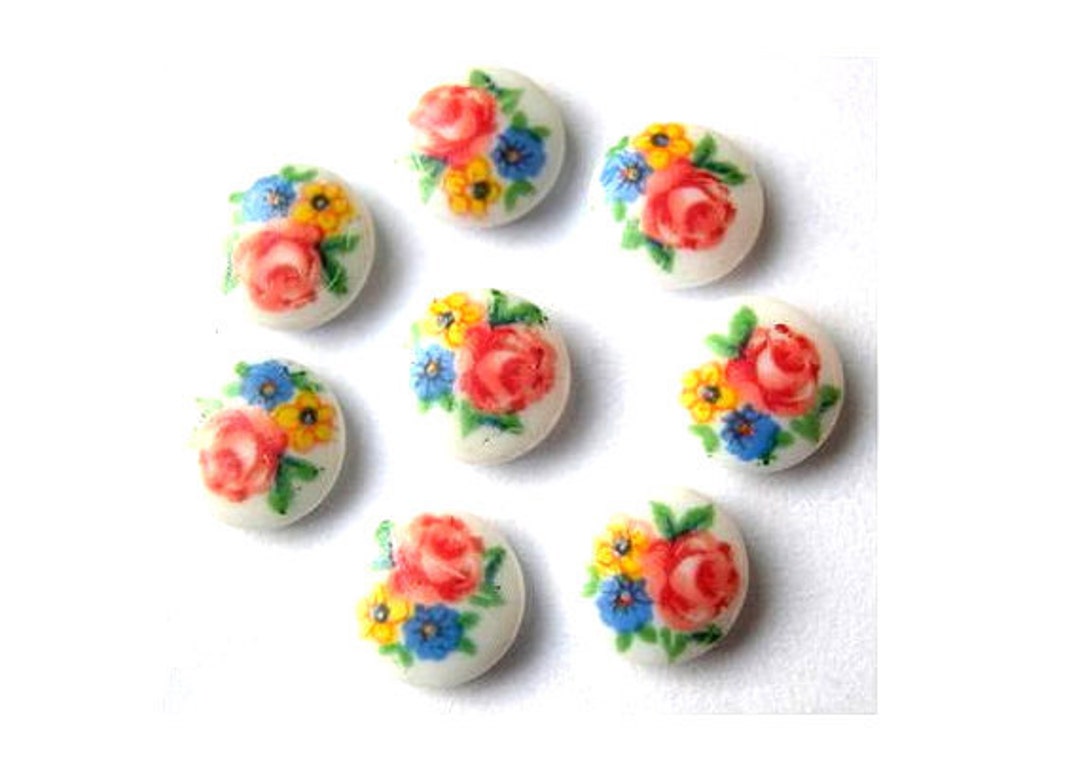 Vintage, Cabochon, Porcelain Glass, 8pcs, Made in Japan Unique Flowers ...