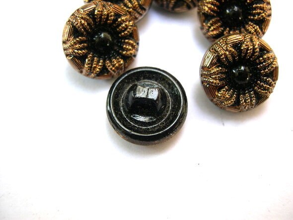 Antique Vintage Button Flower Black Glass With Bronze Color - Etsy