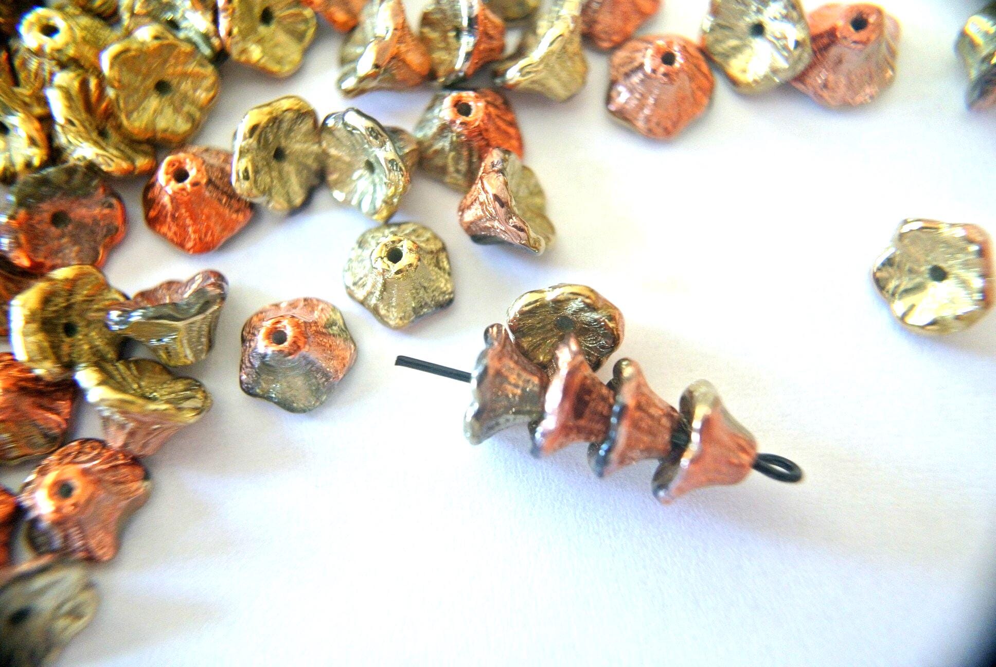 Czech Glass Flower Bell Beads: Copper & Gold Jewelry Supply -select ...