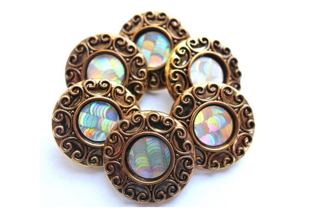 6 Vintage Buttons Plastic Bronze Color With Trim Center 21mm - Etsy