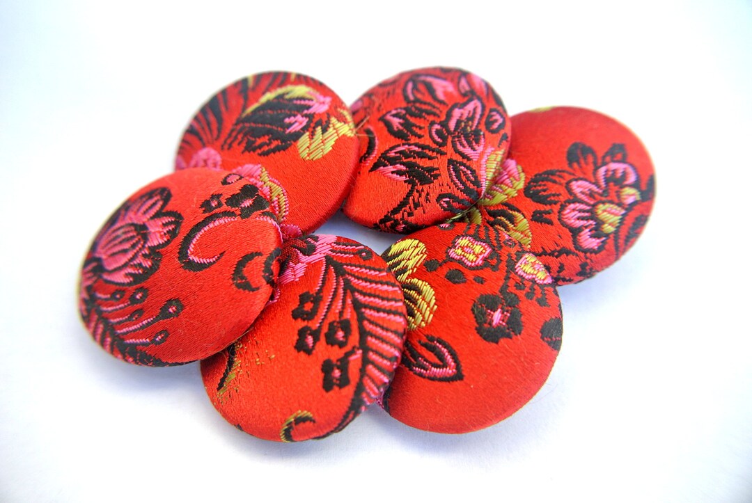 6 Fabric Covered Buttons, Handmade Buttons of Damaskus Fabric 32mm/3 ...