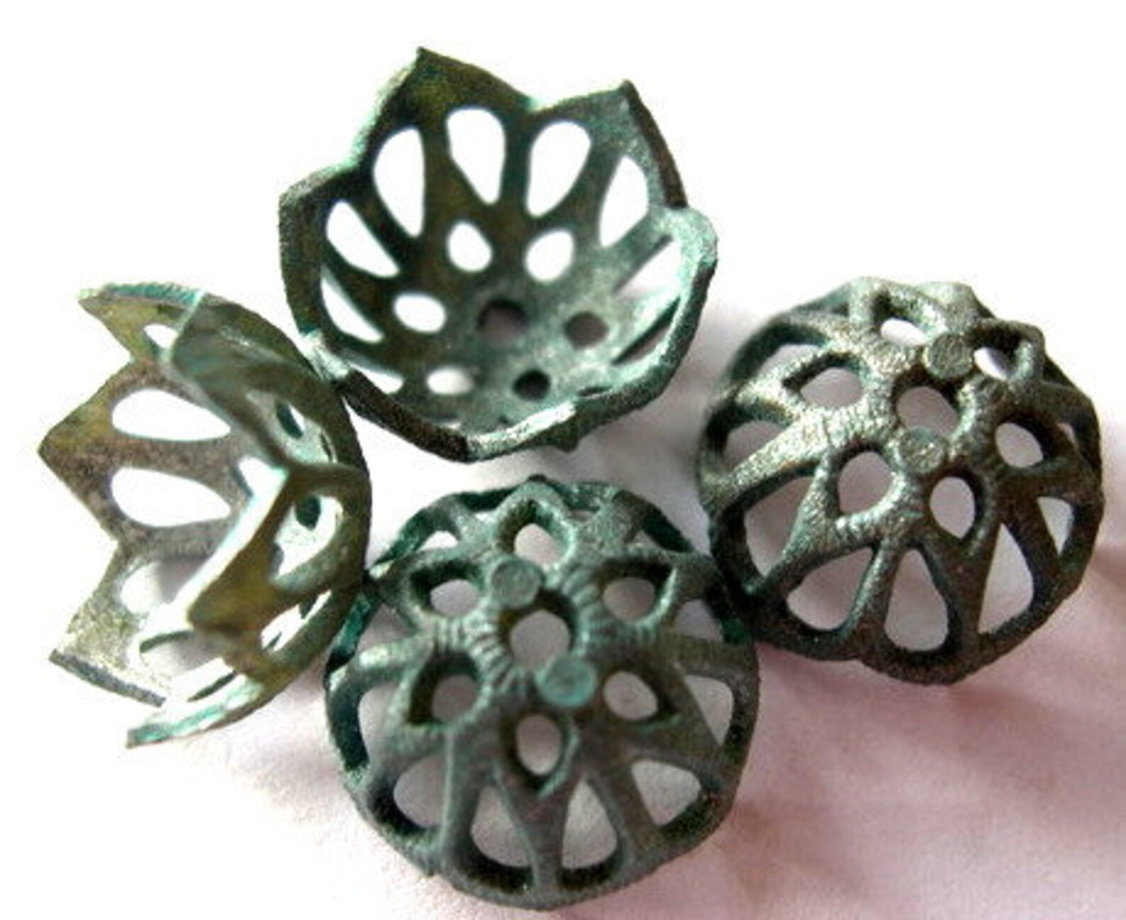 10 VINTAGE Bead Caps, Blue Grey, Unique Lace Decoration - Etsy