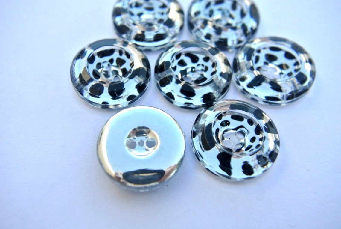 6 Silver Color Buttons With Black Dots-choose Size-no Idea How - Etsy