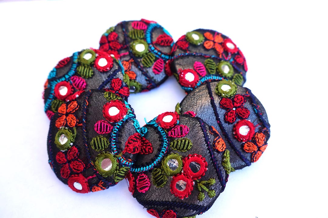 6 Handmade Fabric Buttons: Embroidered Lace on Black (38mm) - Etsy