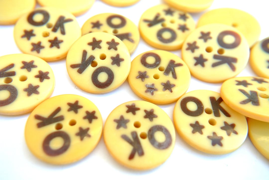 10 Antique Vintage Plastic Buttons Light Beige With OK Prints-select ...