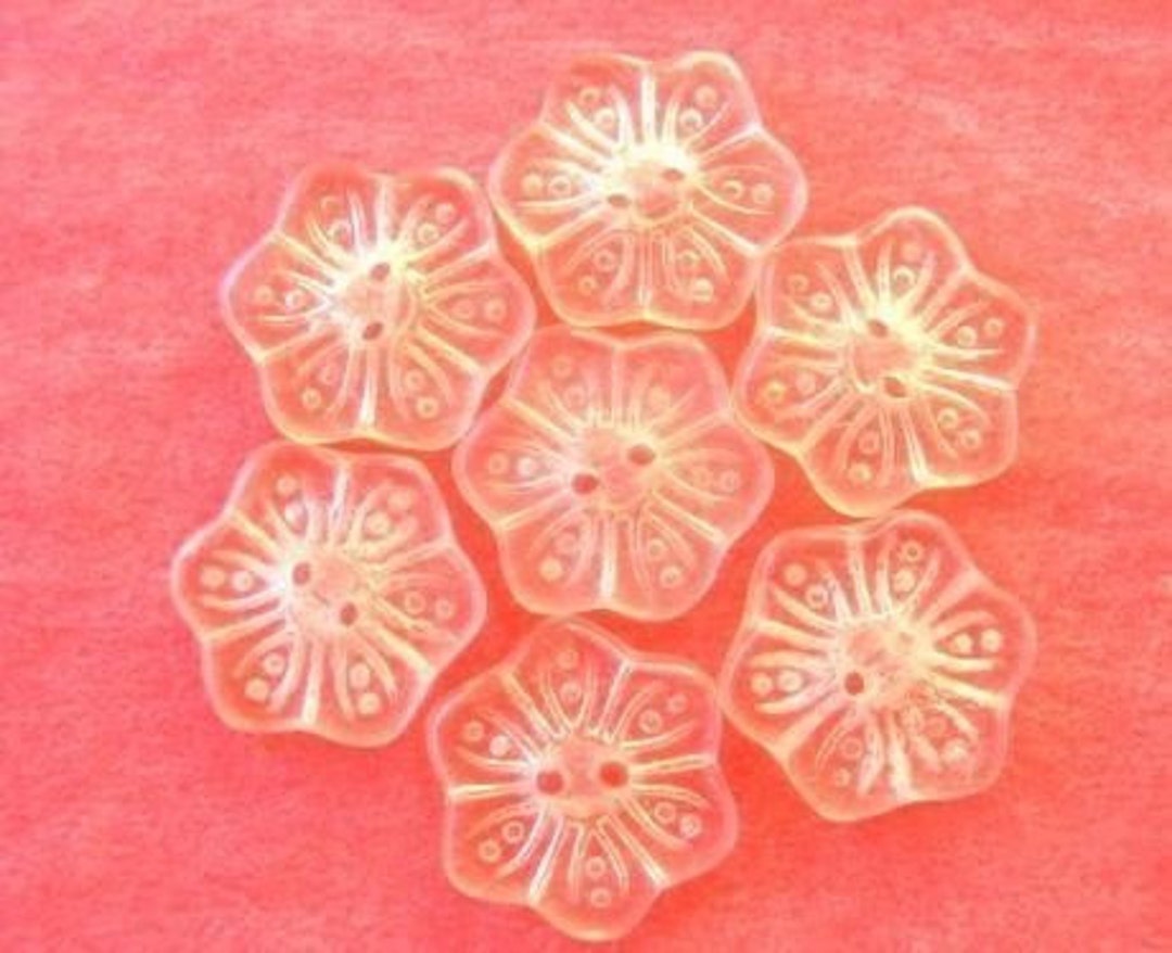 6 Vintage Glass Buttons,six Petal Flower Shape, Pattern, Persica Color ...