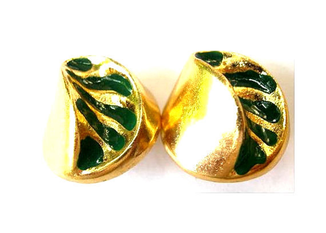 2 Vintage Buttons Gold Color With Green Unique Design 22mm - Etsy