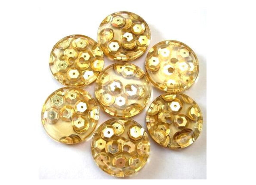 6 Vintage Translucent Buttons With Gold Sequins - Choose Size - Etsy