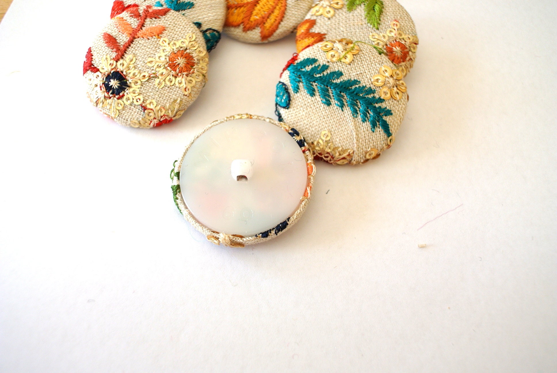 Set of 6 Handmade Embroidered Fabric Covered Buttons (38mm) - Etsy