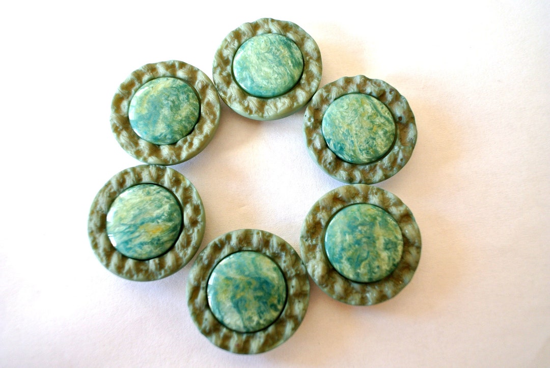6 Buttons Vintage Plastic Blue Green 28mm - Etsy
