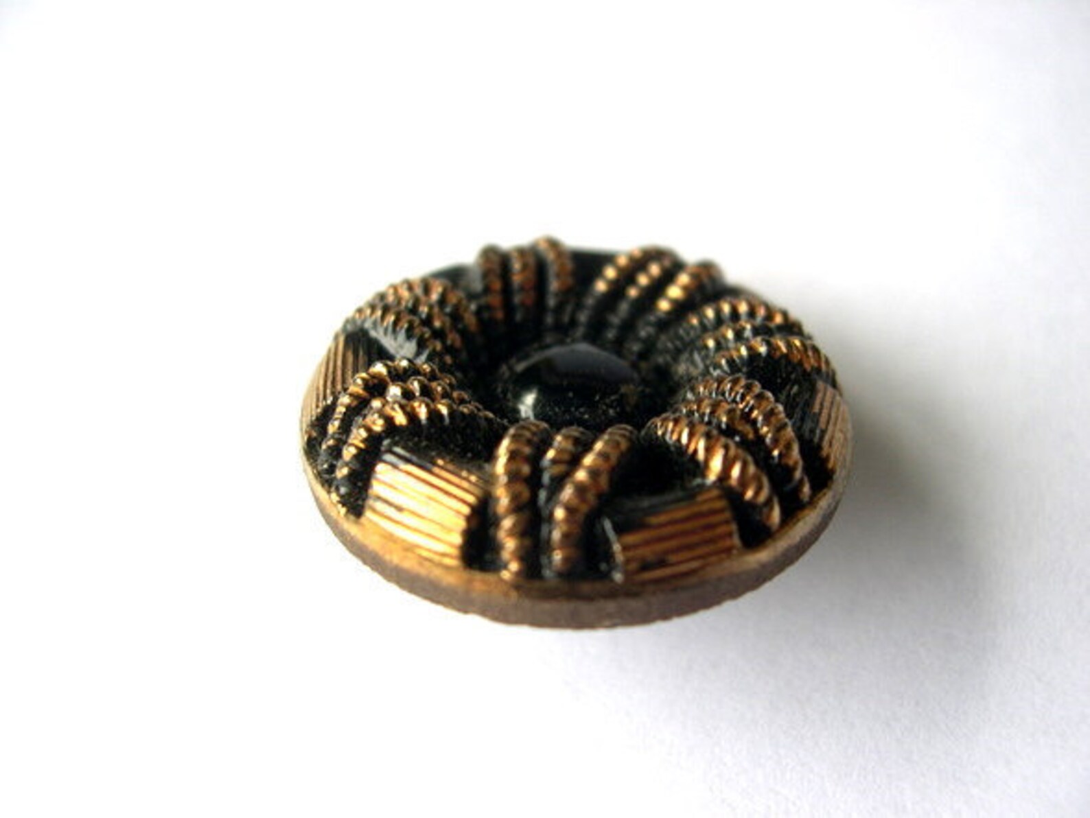 Antique Vintage Button Flower Black Glass With Bronze Color - Etsy