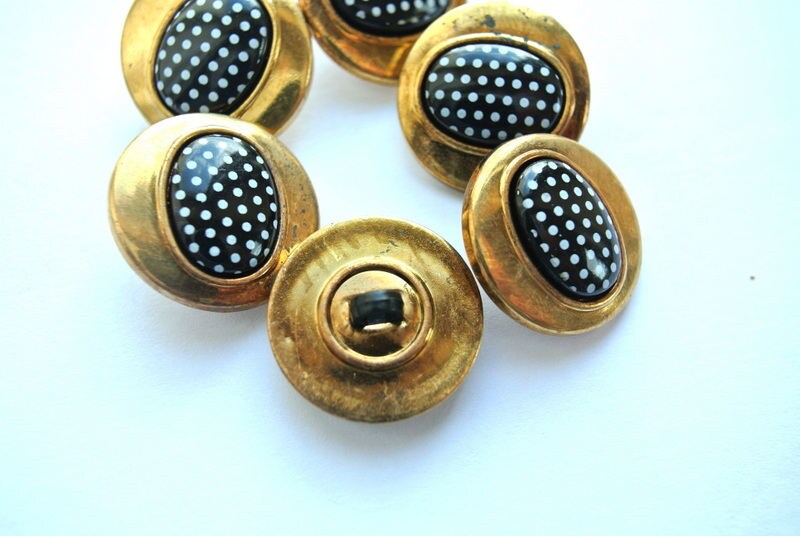 6 Vintage Buttons Plastic Bronze Color With Black Trim Center, White ...