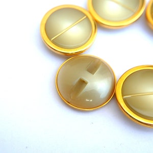 6 Vintage Plastic Buttons, High Quality, Beige Buttons With Gold Color ...
