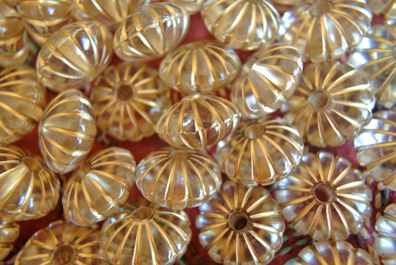 13 Plastic beads clear plastic with gold color ornament | Etsy