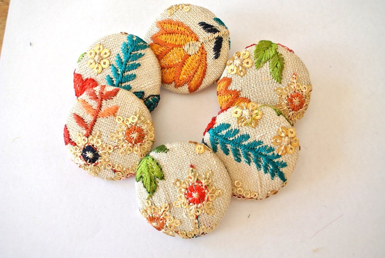 Set of 6 Handmade Embroidered Fabric Covered Buttons (38mm) - Etsy