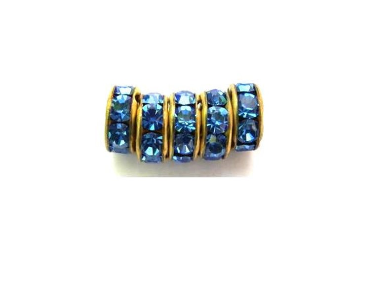 6 Vintage Swarovski Rondelle Beads Blue Crystal Rhinestone on - Etsy