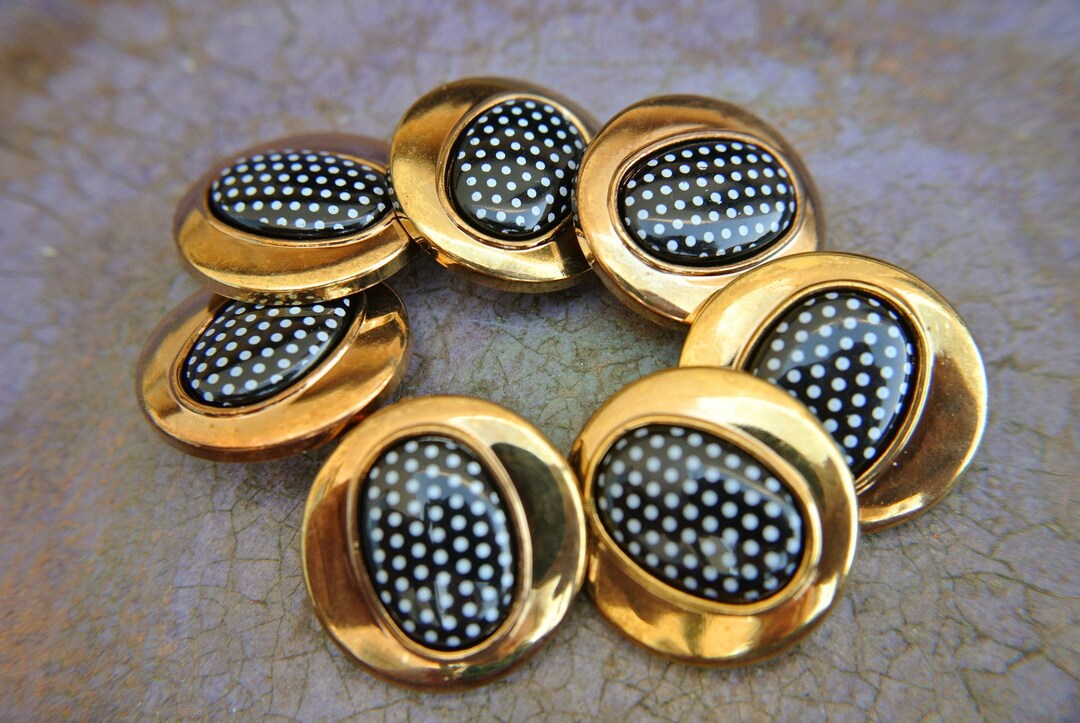 6 Vintage Buttons Plastic Bronze Color With Black Trim Center, White ...
