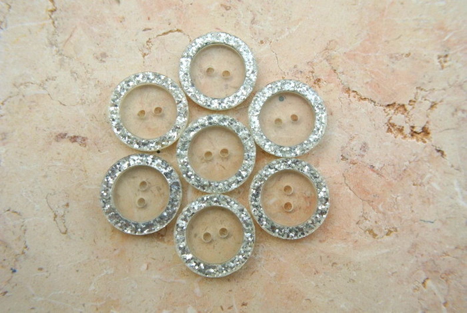 6 Vintage Buttons ,lucite Plastic Buttons, Translucent Silver Color ...