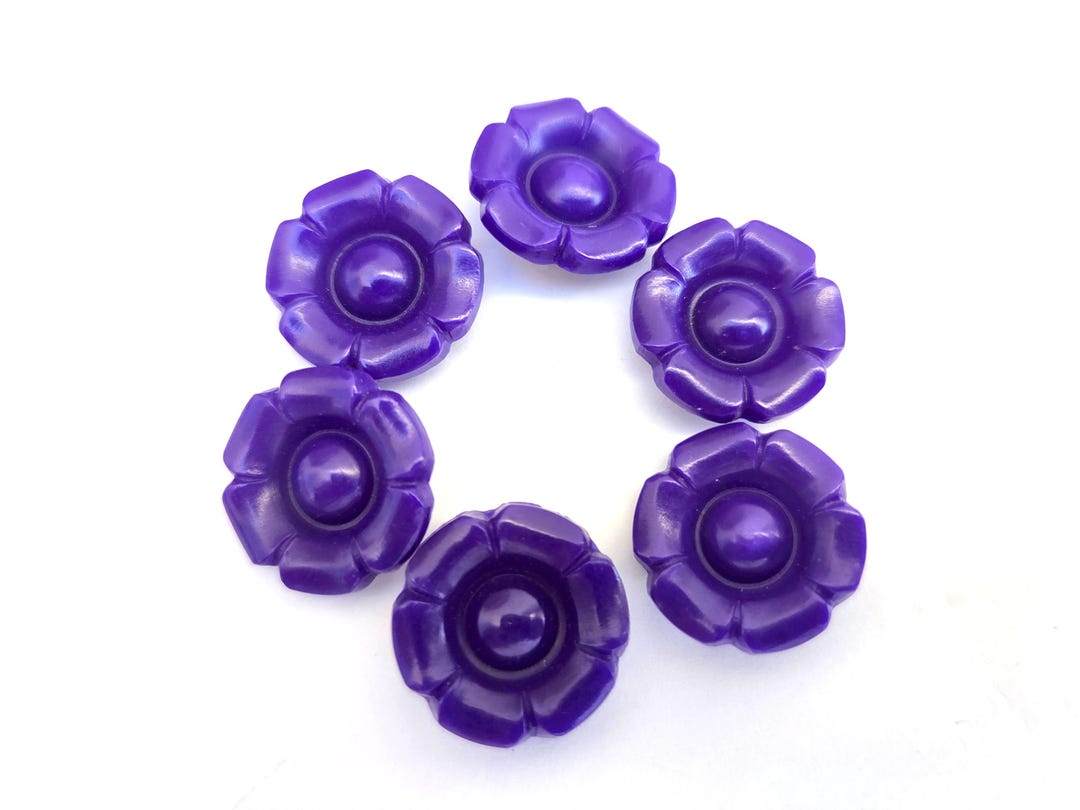 6 Flower Buttons, Vintage, 18mm, Purple, Can Be Use as Beads for Button ...