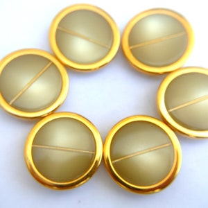 6 Vintage Plastic Buttons, High Quality, Beige Buttons With Gold Color ...
