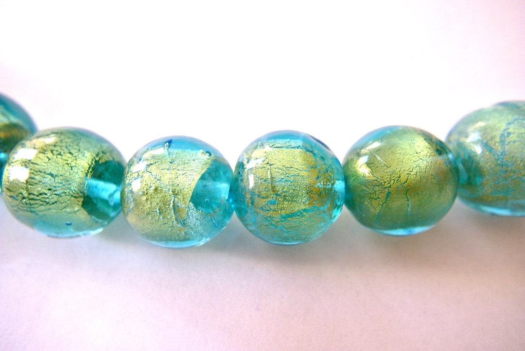 6 Beads, Glass Foil Beads, Vintage Large Glass Beads 22mmx20mm, Blue ...