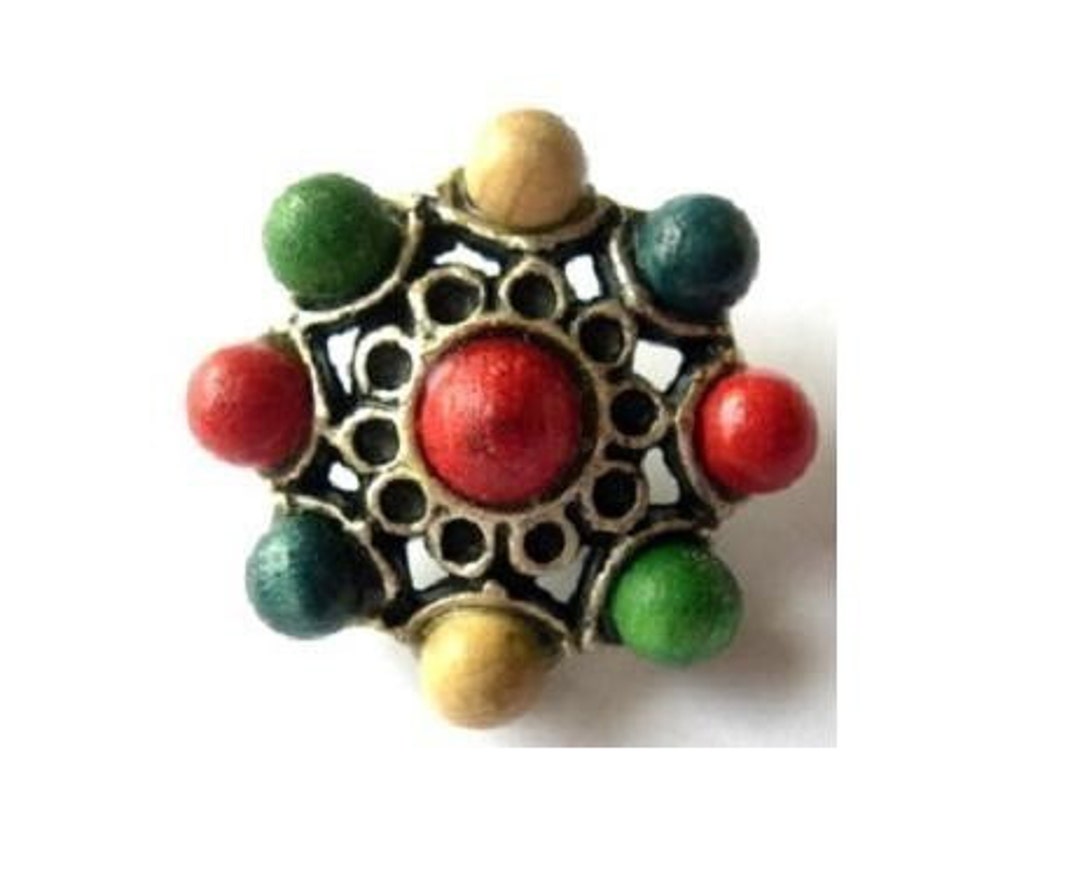 Metal Jewel Button With Wooden Colorful Balls, Great for Button Jewelry ...
