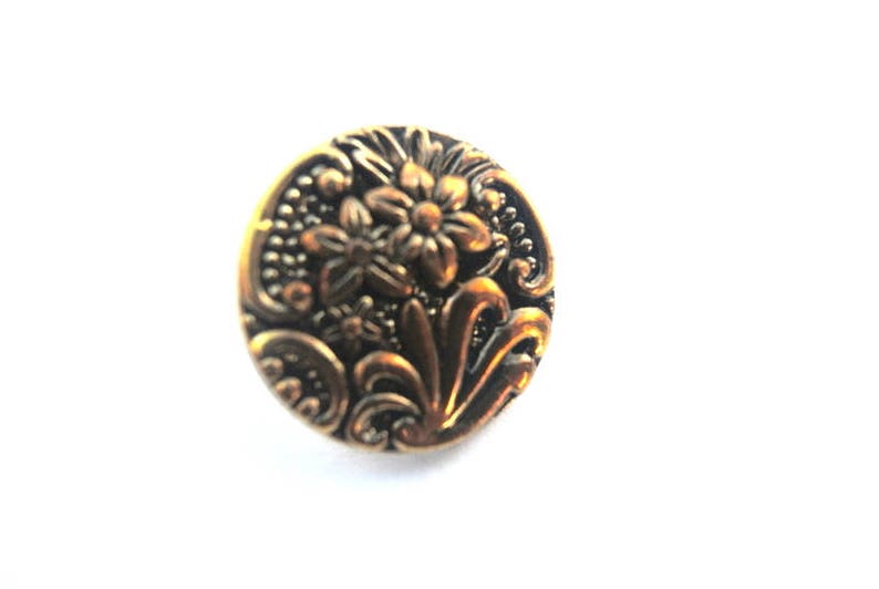 6 Vintage Buttons Bronze Color Etched Flower With Black 21mm - Etsy