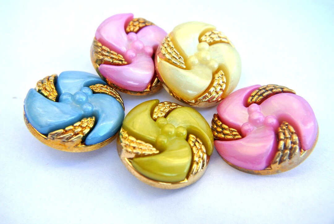 30 Vintage Flower Buttons, Antique Plastic Buttons 25mm, 5 Colors, 6 ...