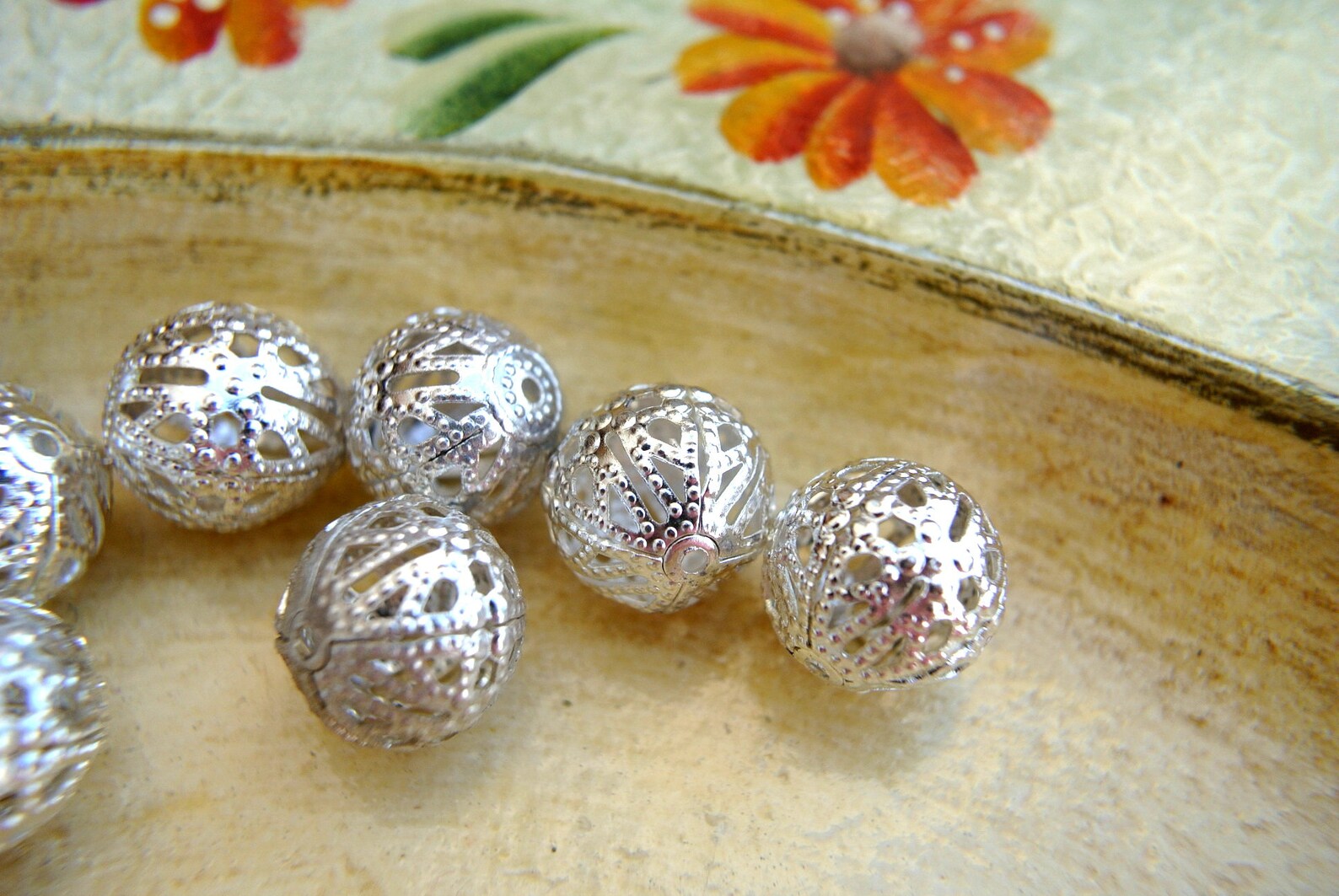 10 Vintage Metal Beads Lace Pattern Beads Plaited With | Etsy