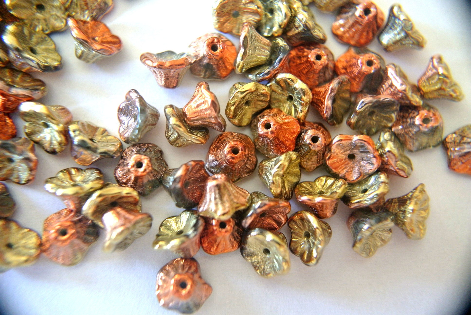 Czech Glass Flower Bell Beads: Copper & Gold Jewelry Supply -select ...
