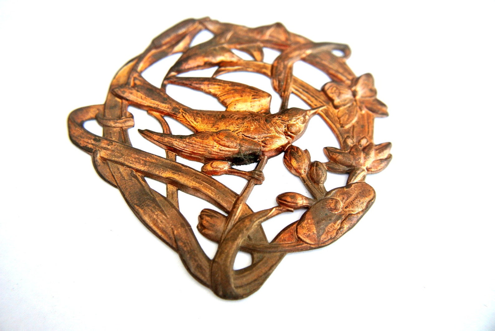 Vintage Metal Stamping Bird With Butterfly and Flowers - Etsy