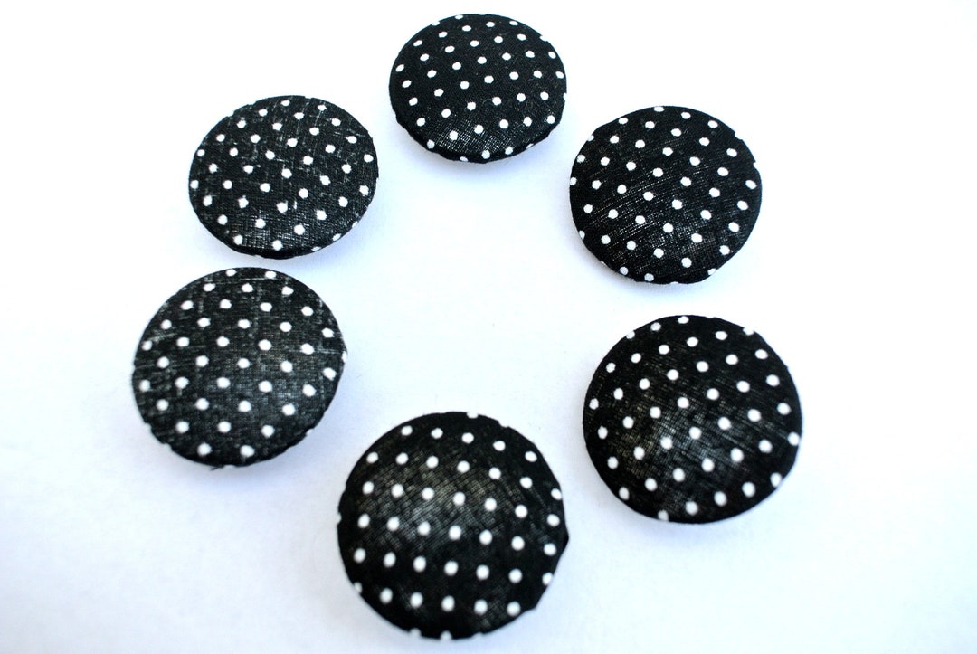 6 Handmade Fabric Buttons: Retro Black & White Polka Dot, 32mm - Etsy