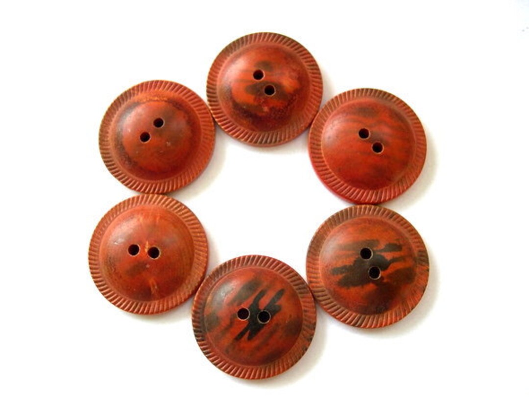 6 Vintage Wood Buttons 28mm - Etsy
