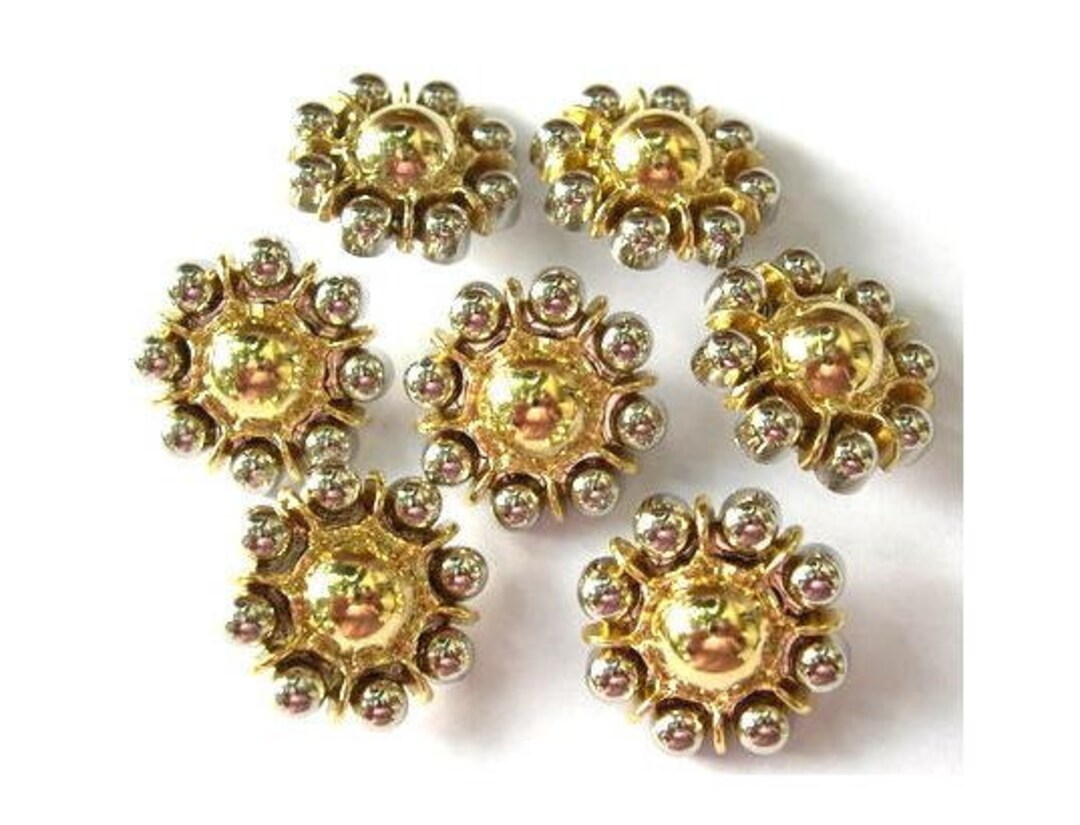 6 Vintage Flowers Buttons Gold Color With Silver Color 24mm - Etsy