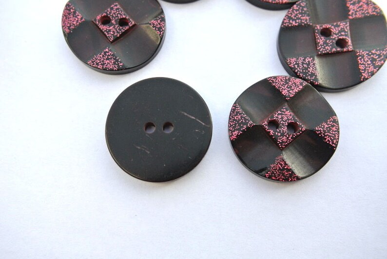 Vintage buttons unique design plastic 26mm red on black 6 | Etsy