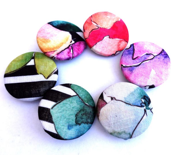 6 Buttons, Fabric Covered Button Handmade Button 38mm/3.8cm, Colorful ...