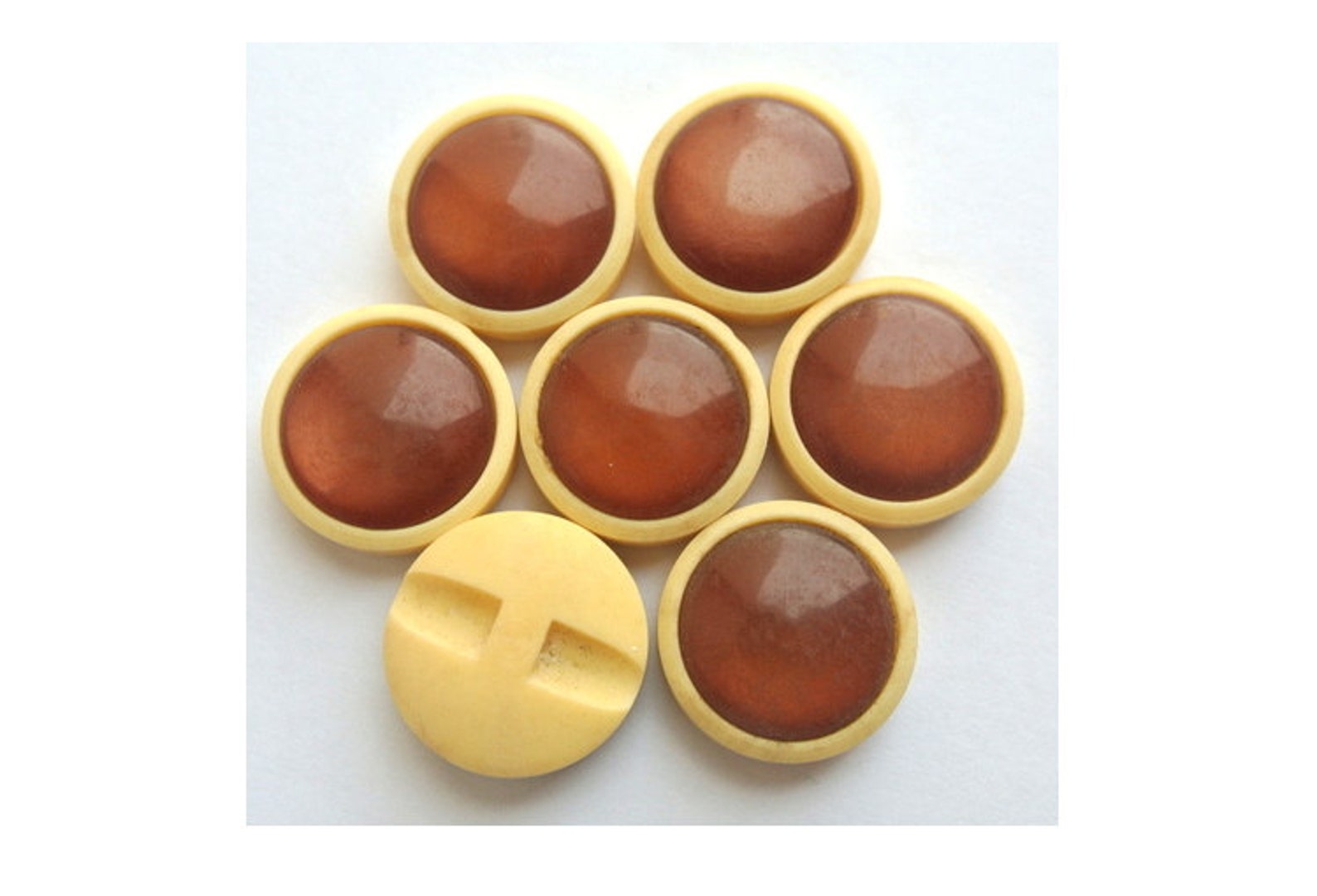 6 Vintage Trim Buttons With Brown Trim in the Center 20mm - Etsy
