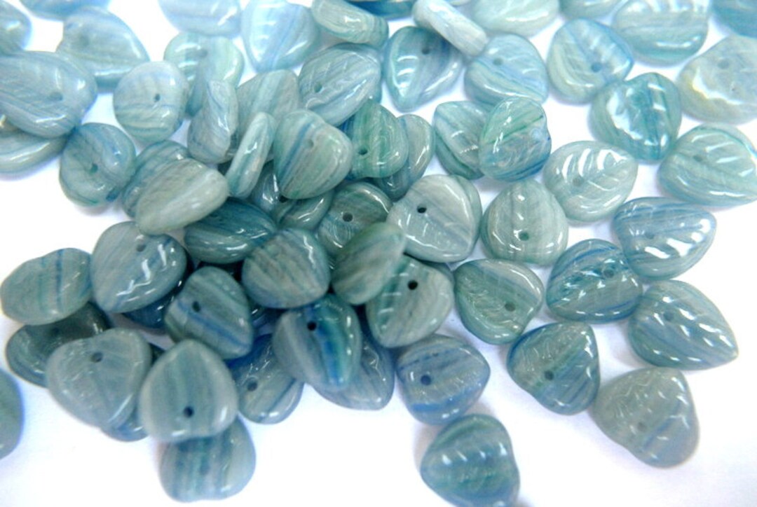 30 Czech Glass Beads Blue Leaf Shape 9mmx8mm - Etsy