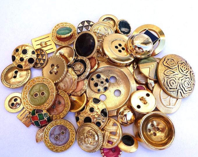 52 Vintage and Antique Metal Buttons, Assorted Shapes, Colors, Type of ...