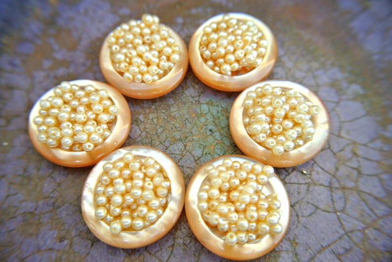 6 Vintage Peach Color Plastic Buttons With Ivory Pearlised - Etsy