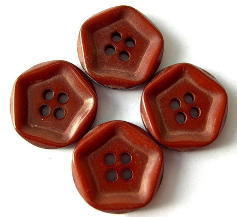 6 Vintage plastic buttons inner pentagon shape brown 19mm | Etsy