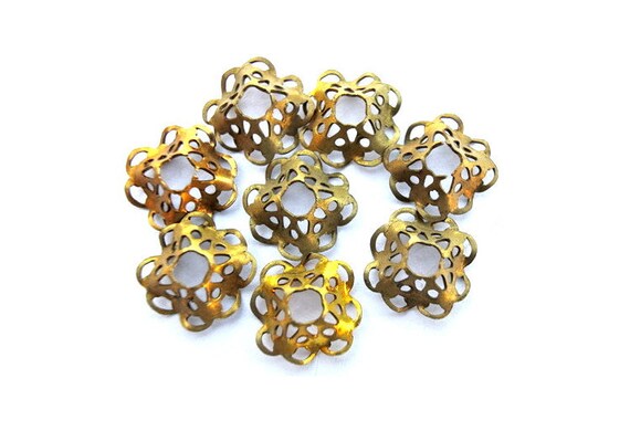6 VINTAGE flower beads metal lace design 9mm | Etsy