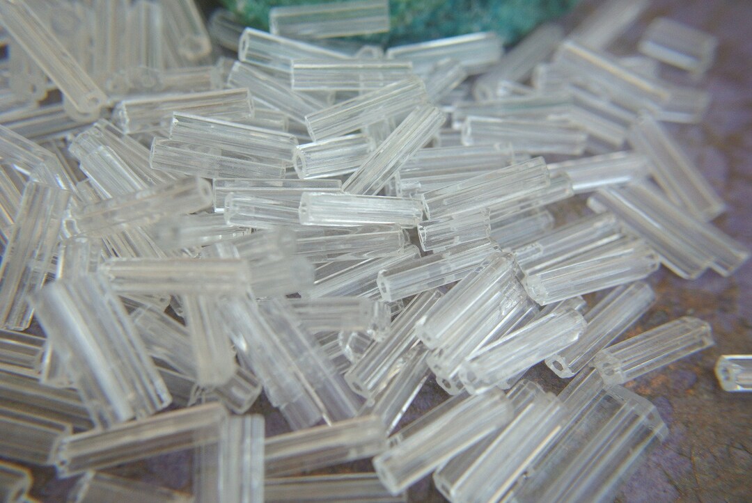 ATLAS Beads, 35 Vintage Glass Beads Clear Glass, Tube Beads, Hexagon ...