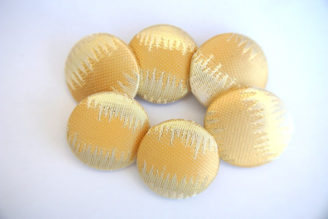 6 Fabric Covered Buttons, Handmade Buttons, Yellow With Gold Color 32mm ...