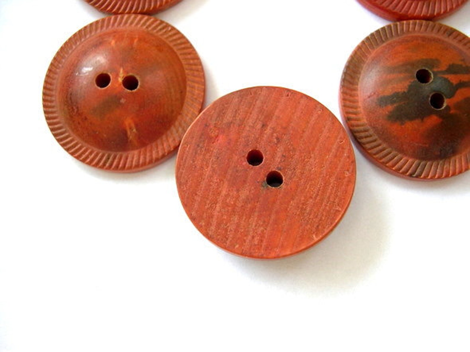 6 Vintage Wood Buttons 28mm | Etsy