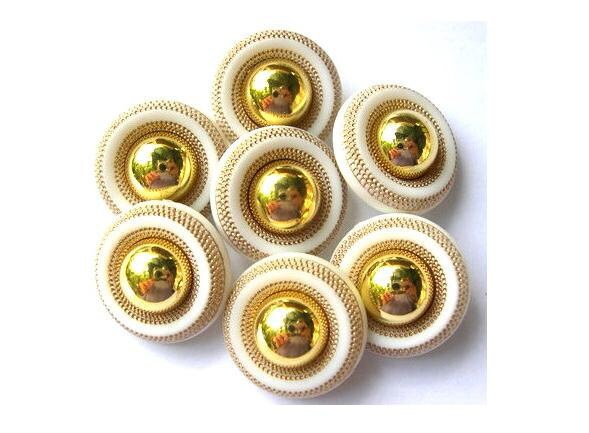 6 Vintage buttons white plastic with gold trim center | Etsy