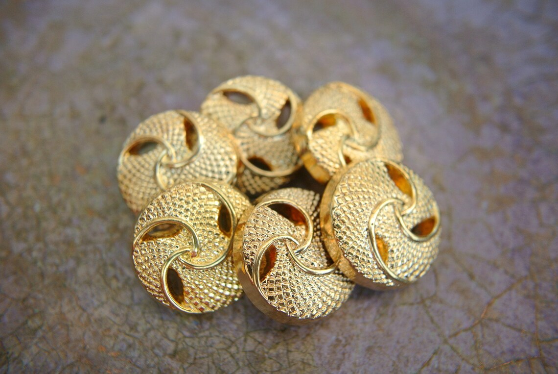 6 Vintage Buttons Unusual Shape Gold Color Shank | Etsy