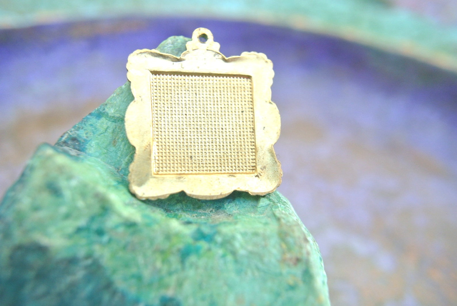 Vintage Pendant Cameo Setting Square 21mm Metal Stamping With Trim Edge ...