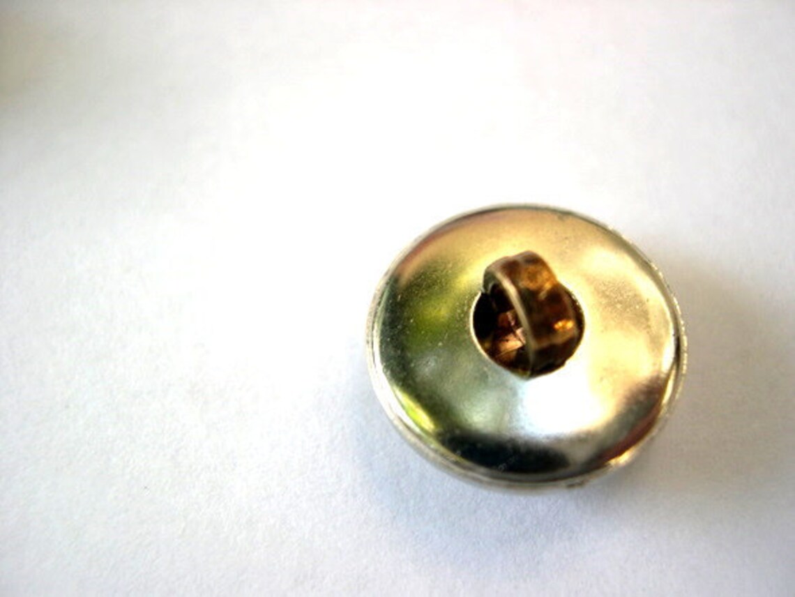 10 Vintage Buttons, Silver Color Plastic With Trim in the Center, Shank ...