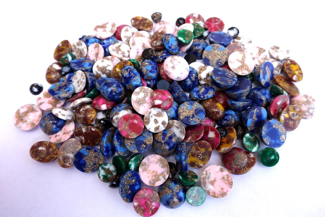 140 Vintage Lucite Plastic Cabochons 7 Designs, Round and Oval, 6mm ...